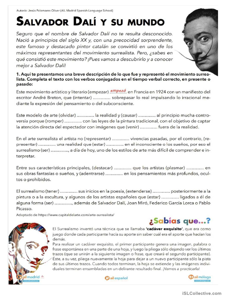 Actividad Sobre Salvador Dalí para Practicar El Pretérito Indefinido | PDF
