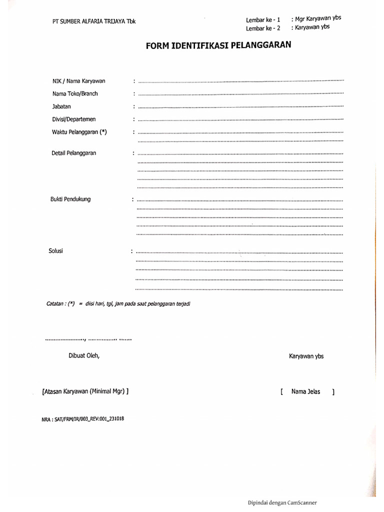 Form Identifikasi Pelanggaran | PDF
