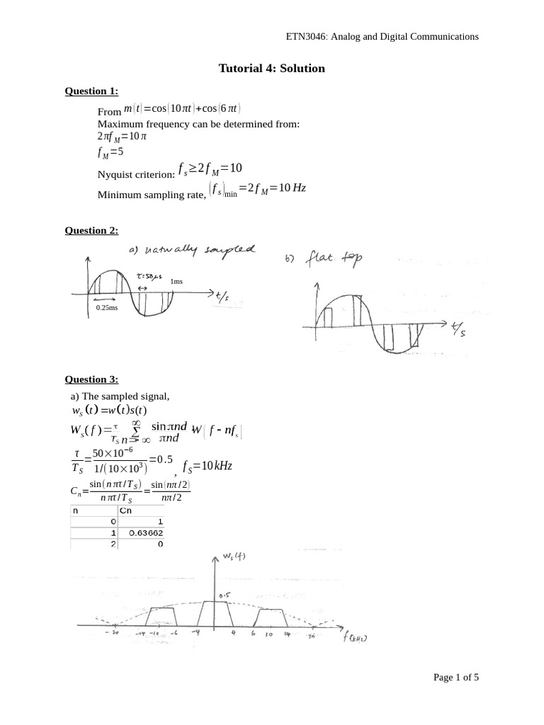 ETN3046 Tutorial 4 Solution | PDF