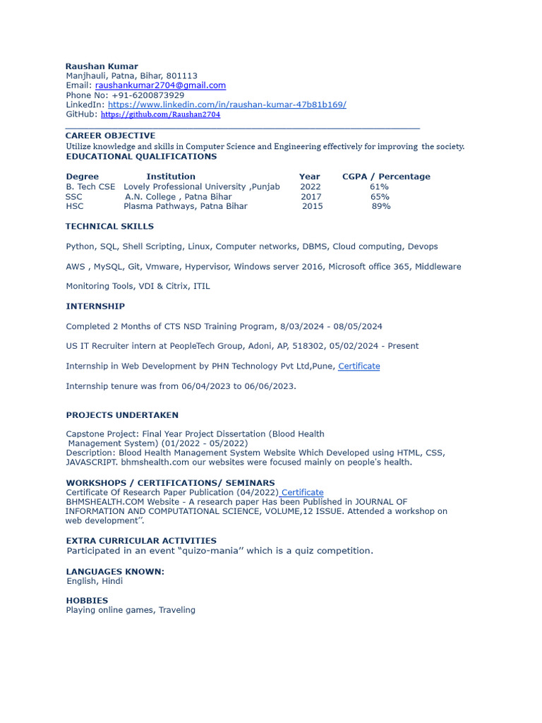 Raushan_Resume | PDF