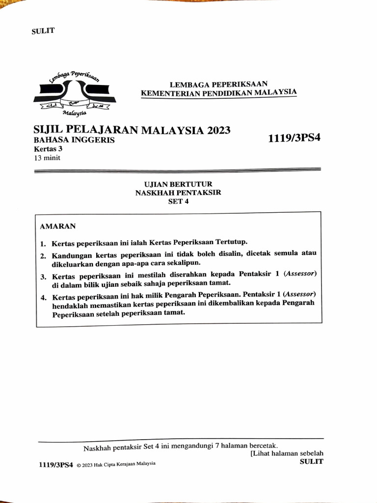 SPM 2023 English Paper 3 Speaking Test | PDF