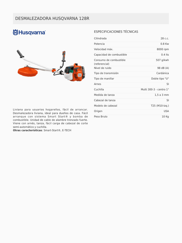 Ficha - 31 - Desmalezadora Husqvarna 128r 2715758 | PDF