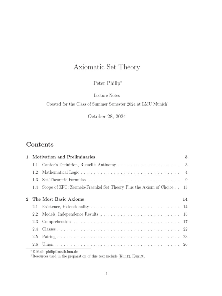 Axiomatic Set Theory Overview | PDF | Mathematical Logic | Mathematical ...