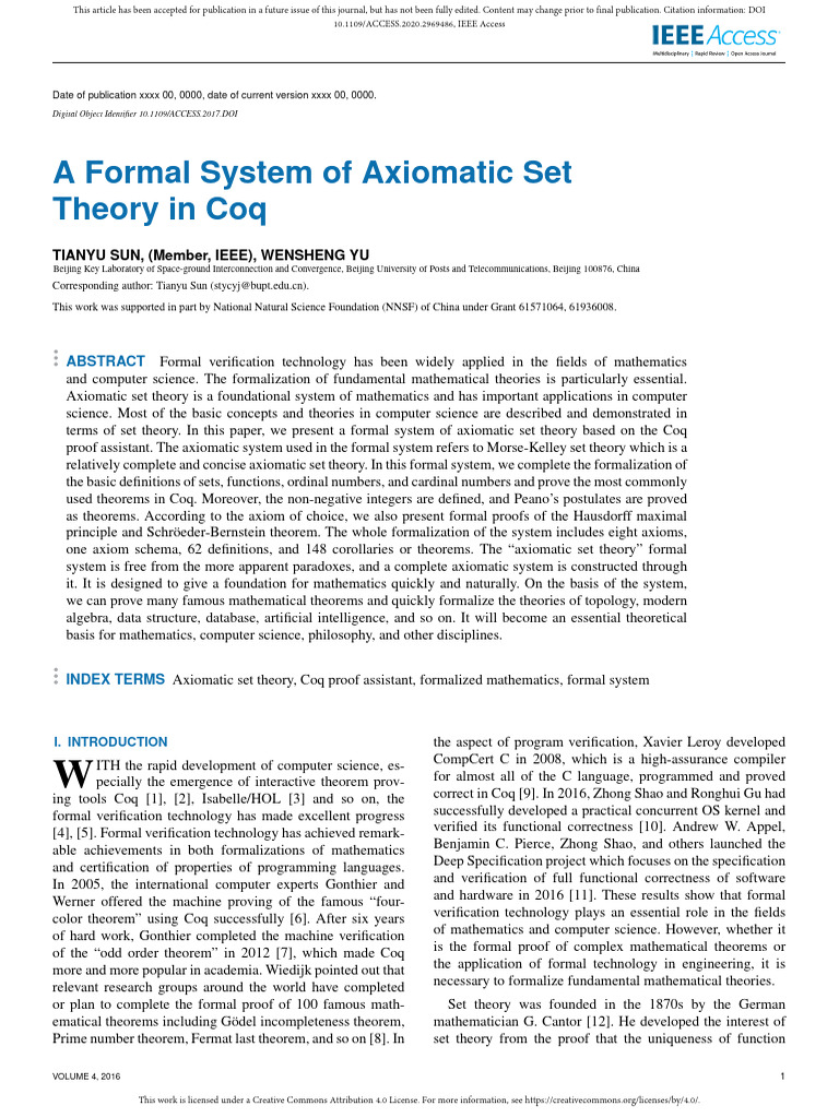 A Formal System of Axiomatic Set Theory in Coq | PDF | Axiom | Mathematical Concepts