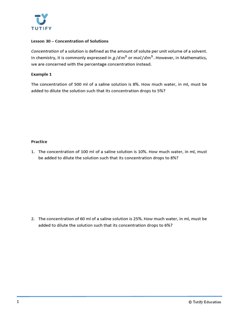 L30 Concentration of Solutions | PDF | Concentration | Analytical Chemistry