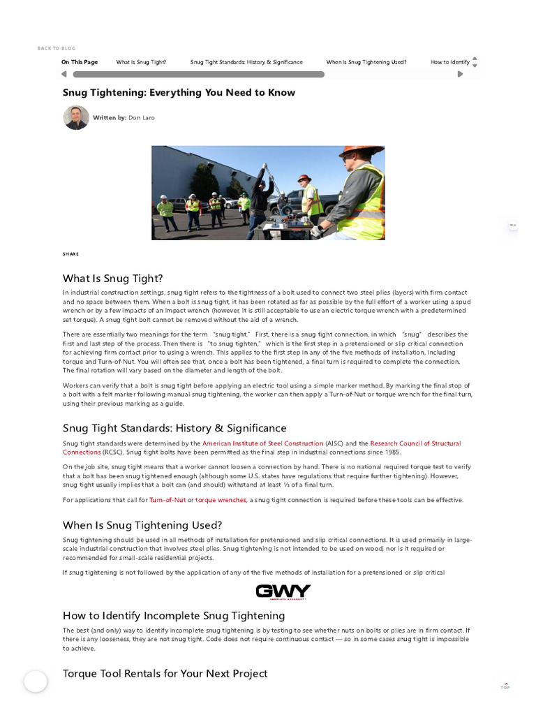 Snug Tightening - Everything You Need To Know | PDF