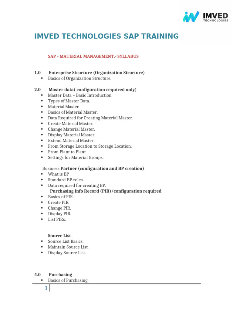 Sap - MM - Syllabus Final | PDF | Inventory | Human Resource Management