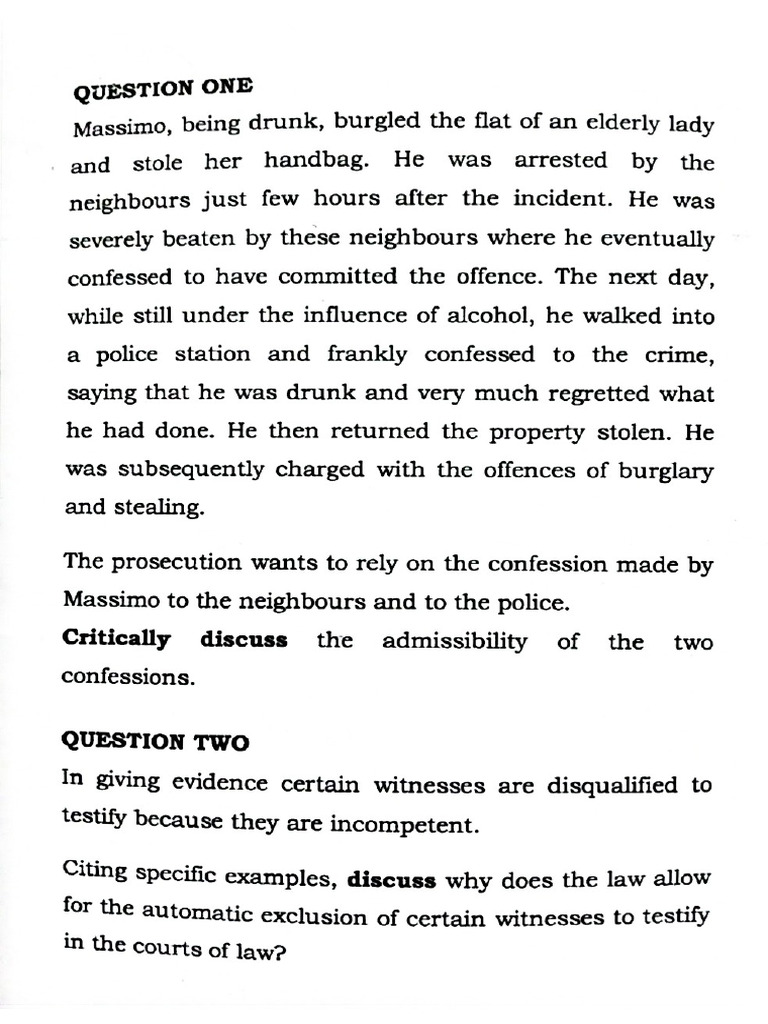 Law of Evidence II Past Papers | PDF