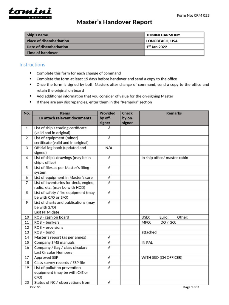 CRM 23 Master Handover Report | PDF | Shipping | Ships
