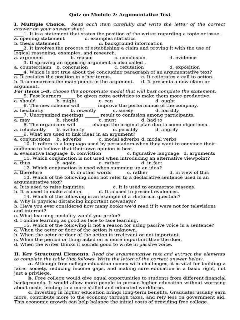 Argumentative Text Summative Quiz | PDF | Taxes | Argument