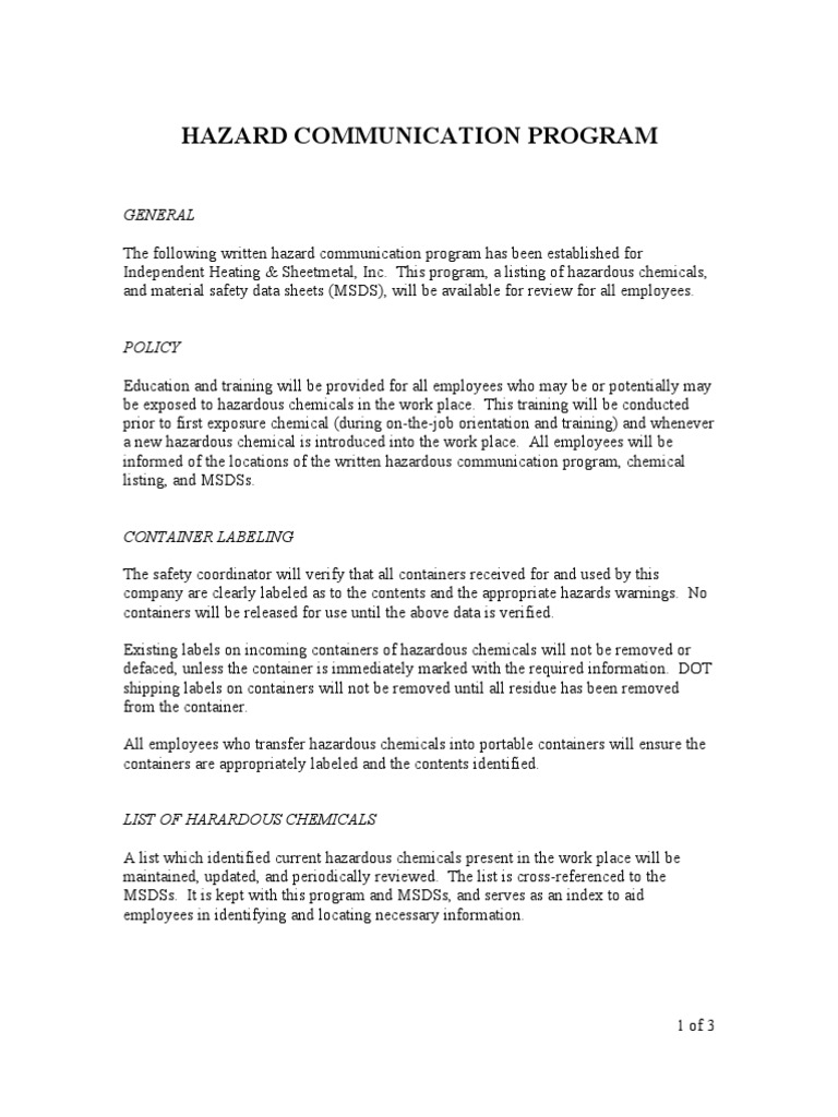 Hazard Communication Program | PDF | Business | Technology & Engineering