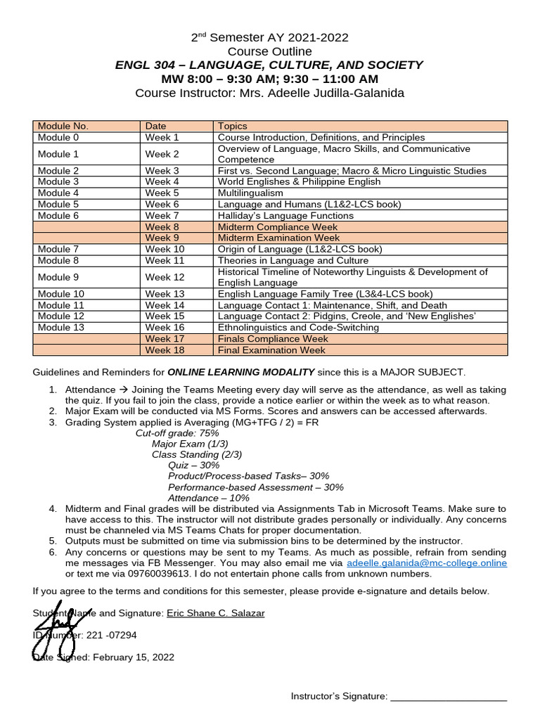 Engl 304 Course Outline | PDF | Linguistics | Human Communication