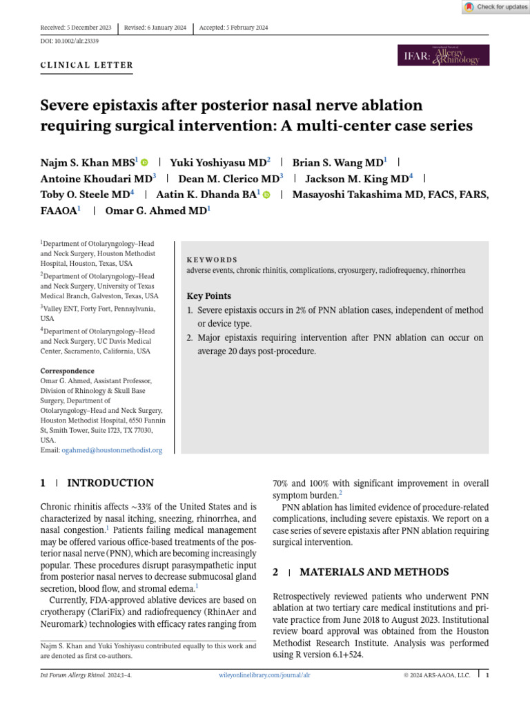 Severe Epistaxis Post-PNN Ablation | PDF | Medicine | Diseases And ...