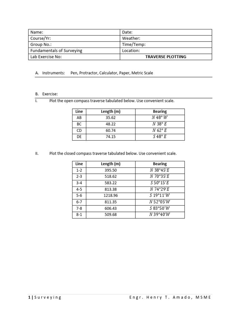 Traverse Plotting Lab Exercise Guide | PDF