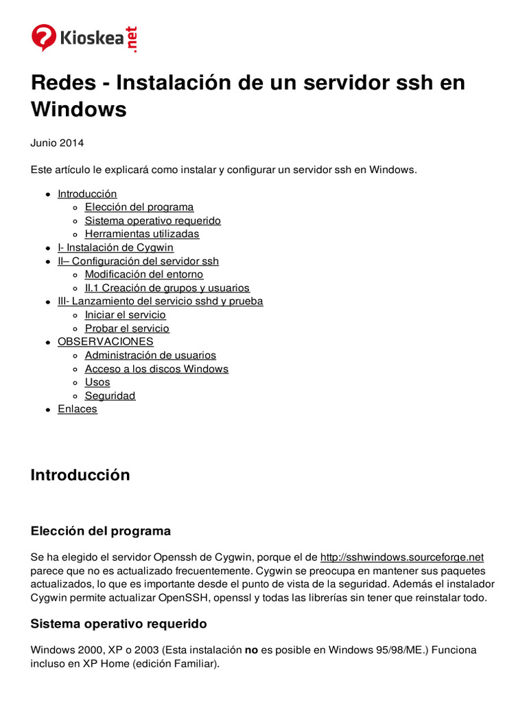 Instalacion de Un Servidor SSH en Windows | PDF | Protocolos de comunicaciones | Software