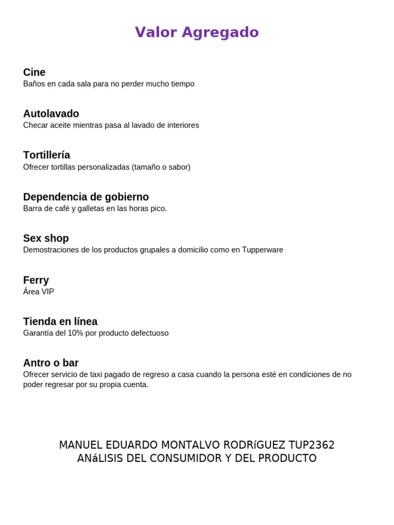 Valor Agregado en Servicios Diversos | PDF