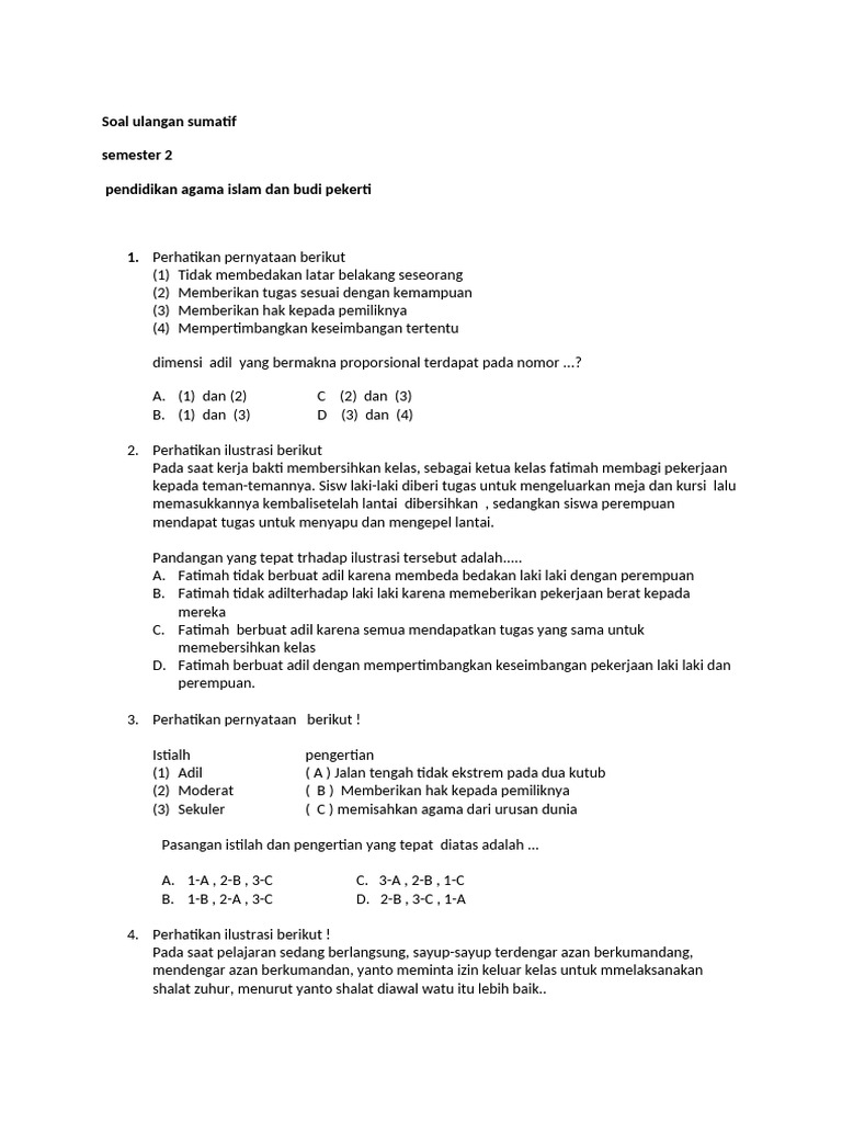 Soal Ulangan Sumatif KELAS 8 SEMESTER 2 PAI 2024 | PDF