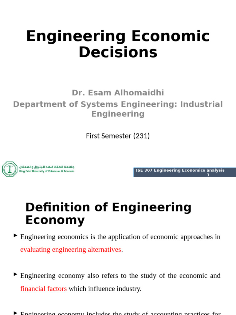 Chapter 01 Engineering Economic Decisions - Esam | PDF | Economics | Engineering