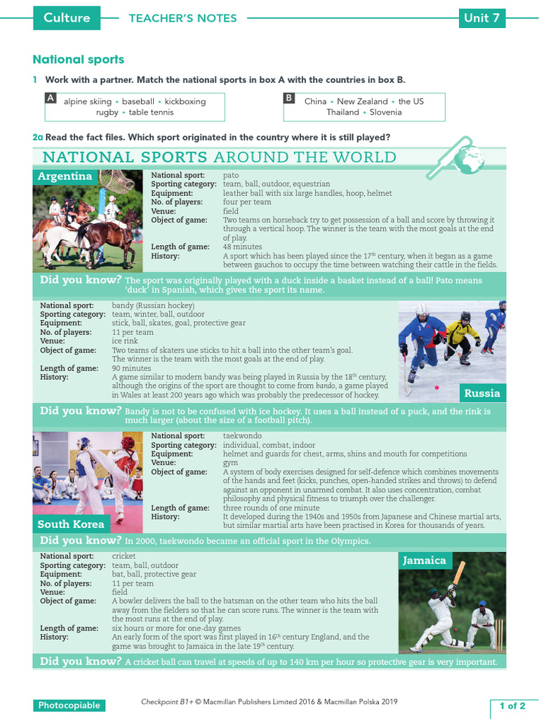 Checkpoint B1+ - TRC - Culture - U7 | PDF | Taekwondo | Bowling (Cricket)