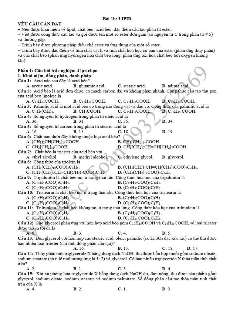 Bài 1b-Lipid - 12A3 | PDF