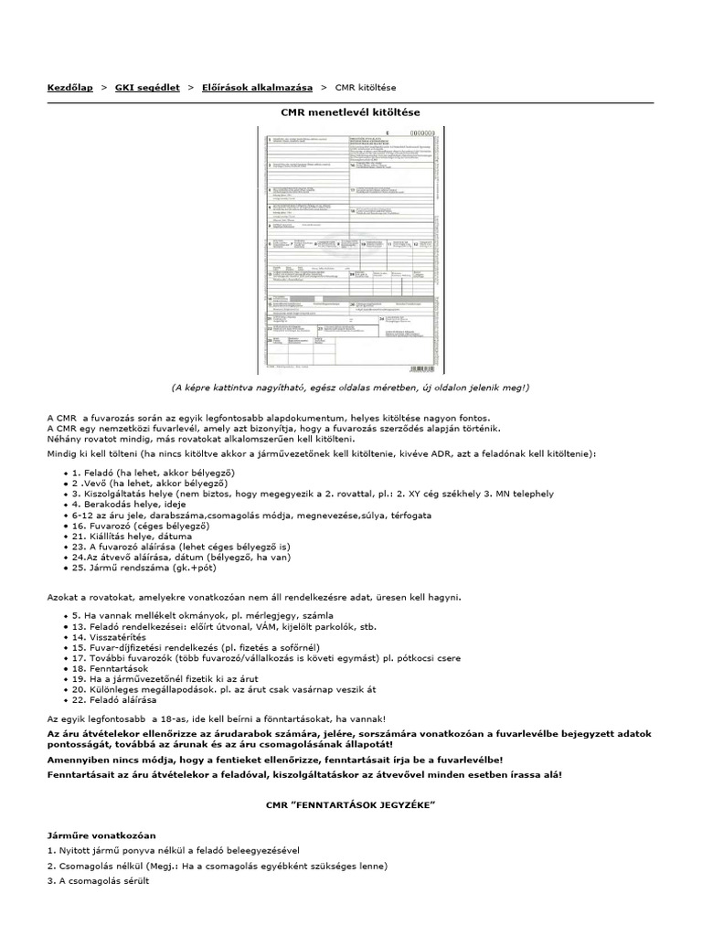 CMR Kitöltése - GKI | PDF