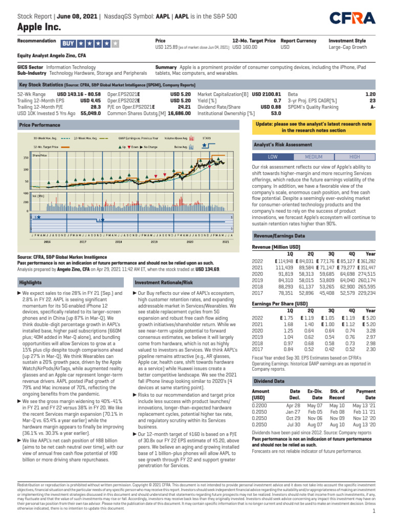 AAPL CFRA 06_21 | PDF | Apple Inc. | Expense