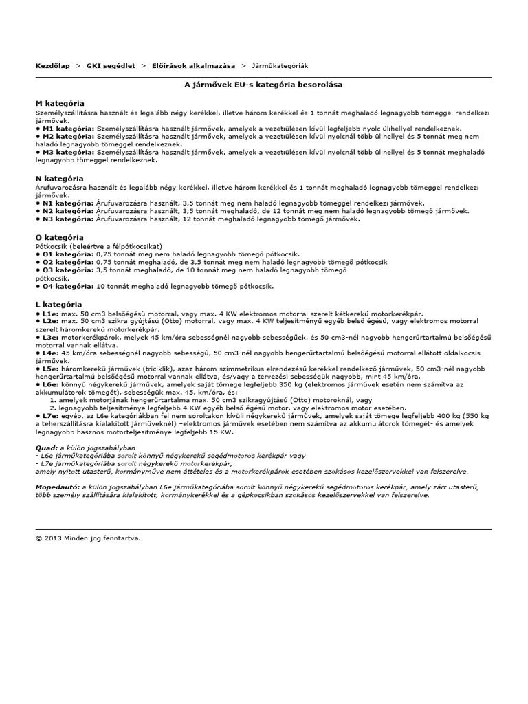 Járműkategóriák - GKI | PDF