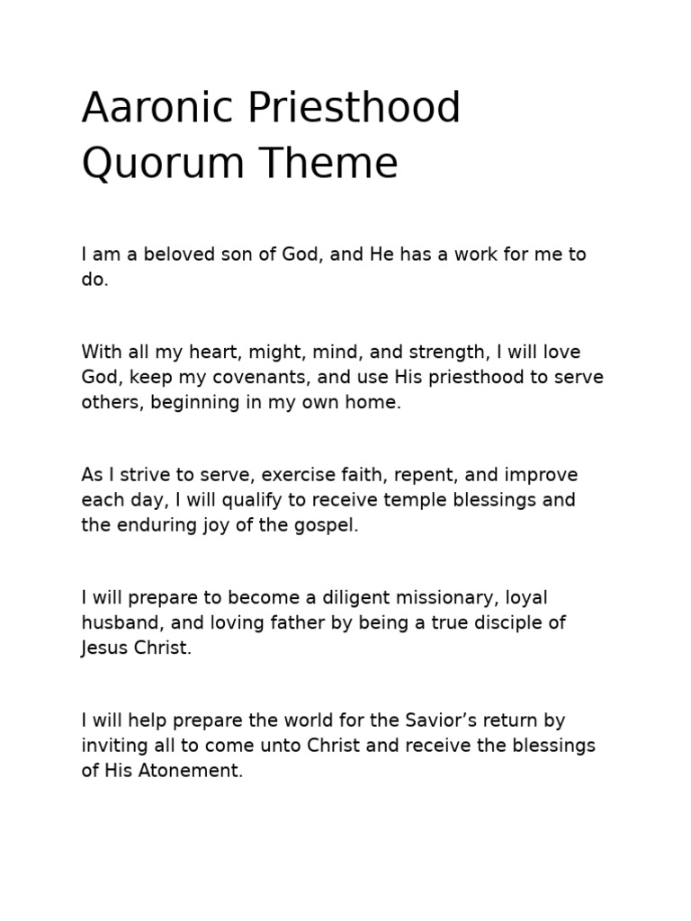 Aaronic Priesthood Quorum Theme 2025 | PDF