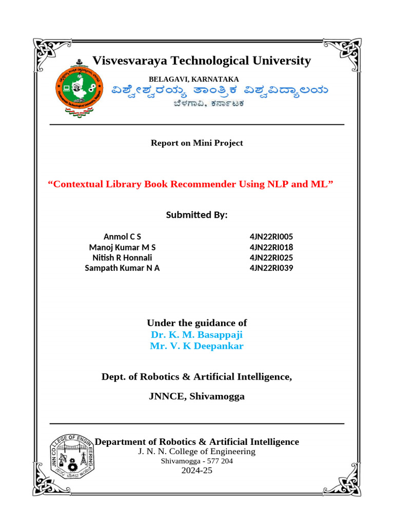 Mini Project Final Front Page (Extra) | PDF