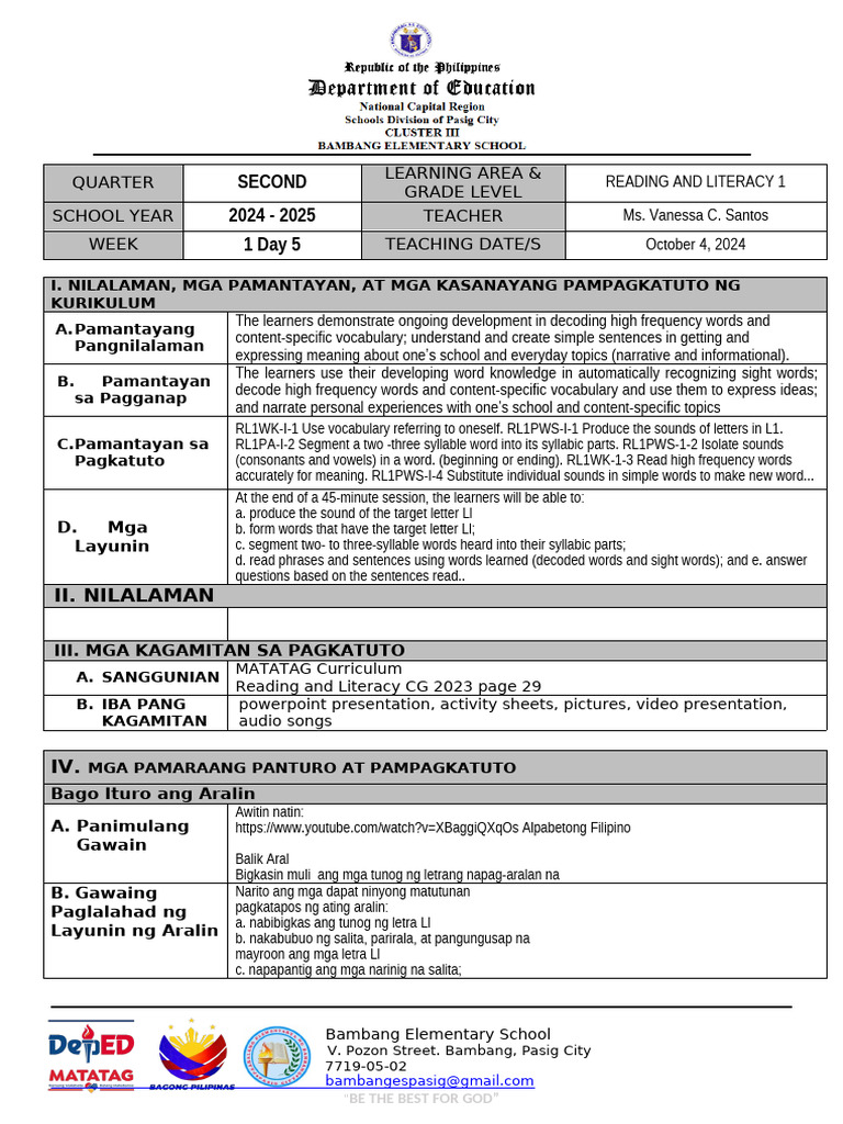 Reading and Literacy Day 5 | PDF