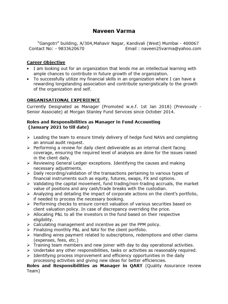 Resume - Naveen Varma | PDF | Valuation (Finance) | Hedge Fund