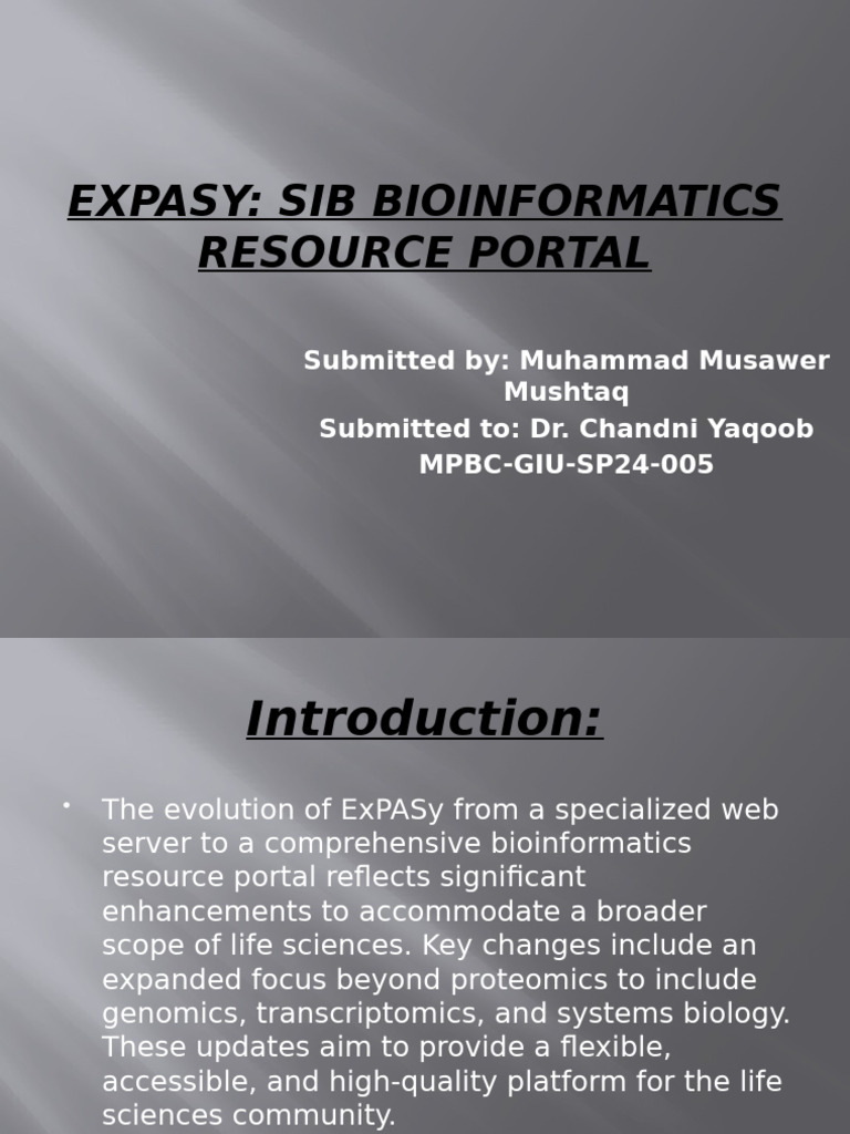 ExPASy: Comprehensive Bioinformatics Portal | PDF