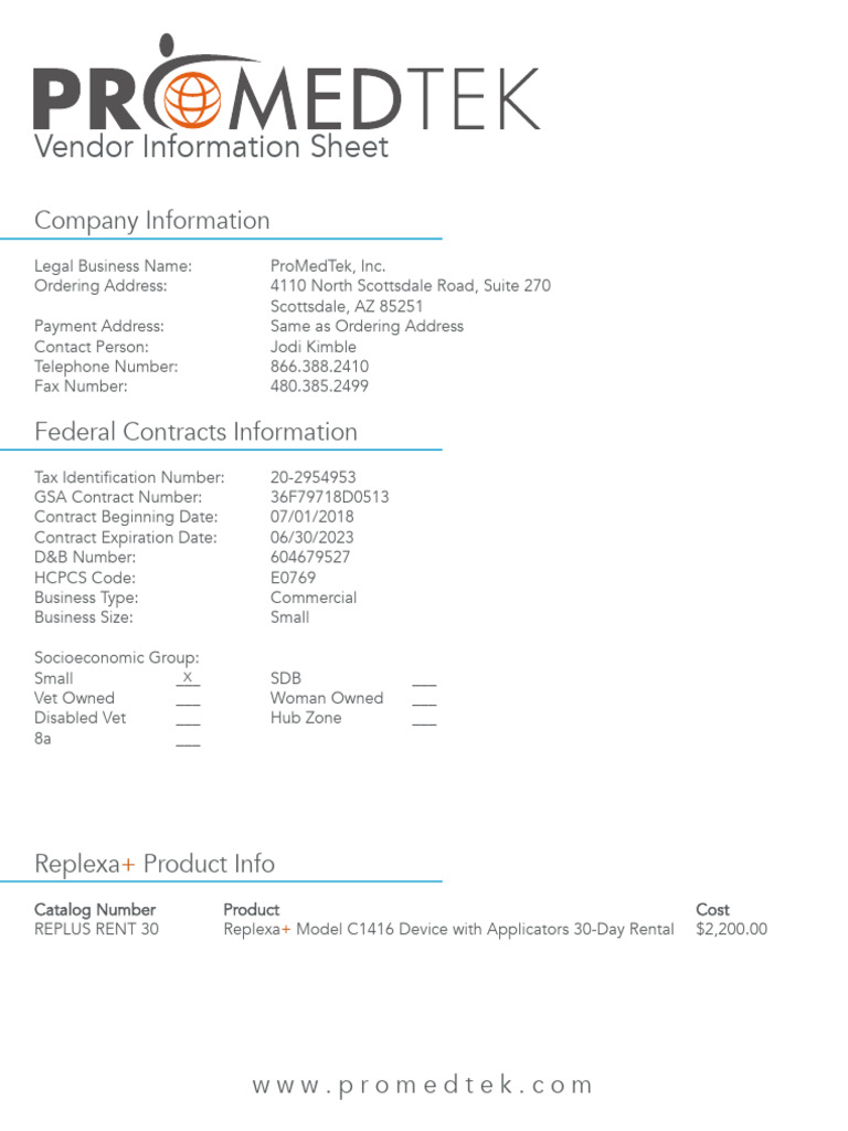 Vendor+Information+Sheet - ProMedTek | PDF