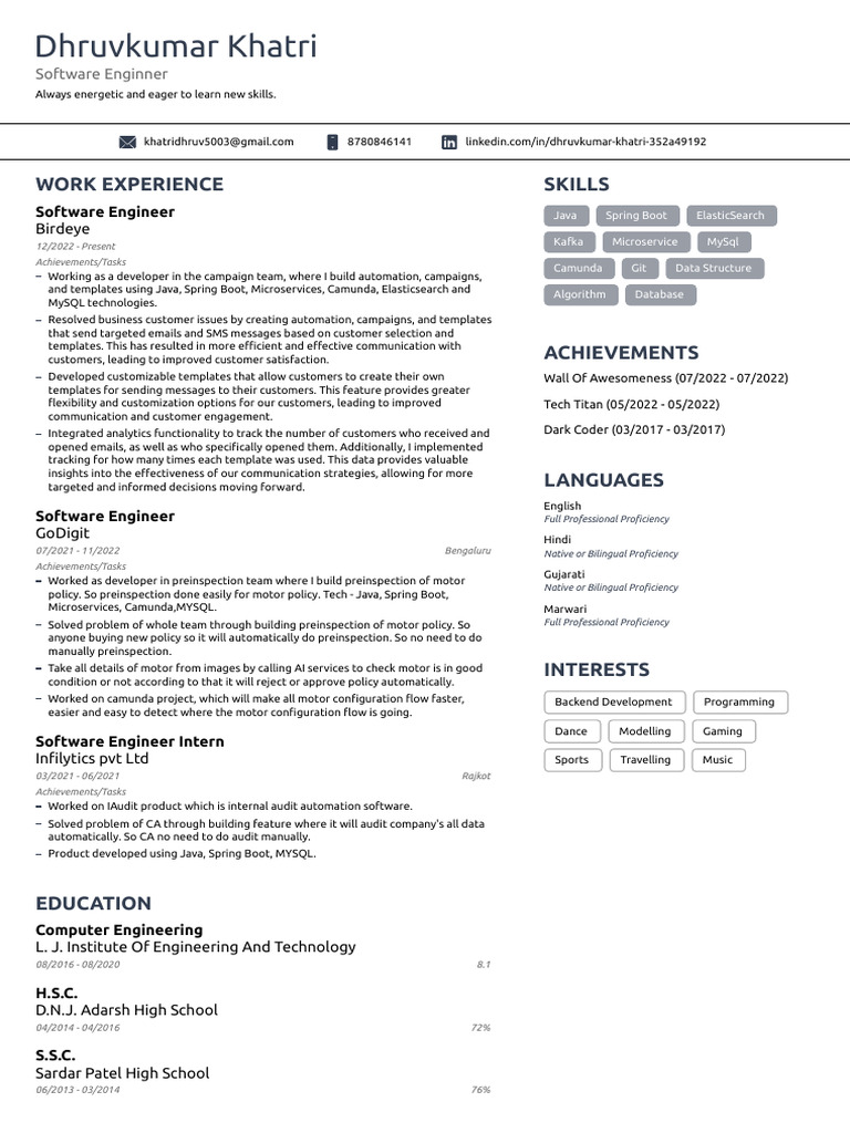 DhruvkumarResume | PDF | Software | Computing