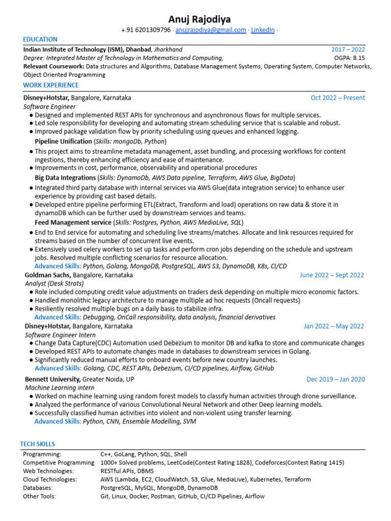 Anuj Rajodiya Resume | PDF | Databases | Postgre Sql