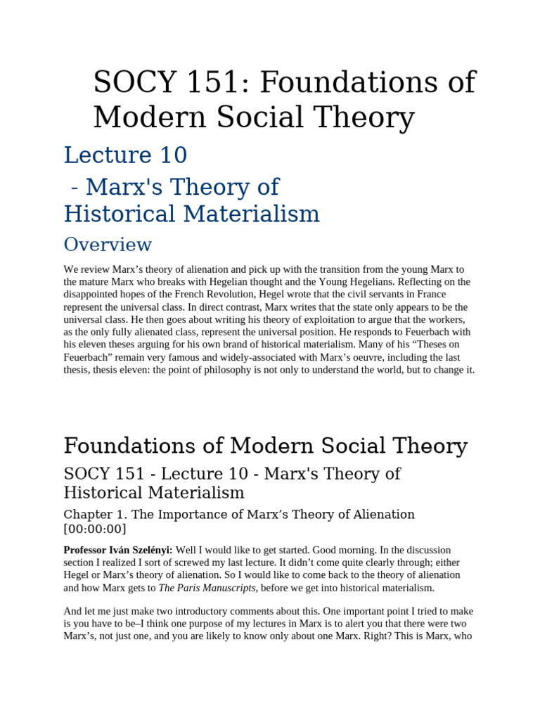Marx's Theory of Historical Materialism | PDF | Marx's Theory Of ...