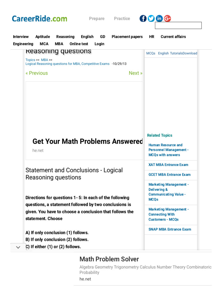 Statement and Conclusions - Logical Reasoning questions | PDF ...