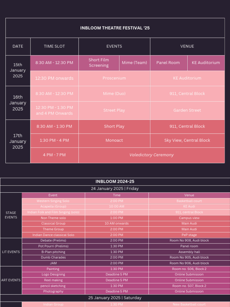 Inbloom Schedule | PDF | Entertainment | Performing Arts