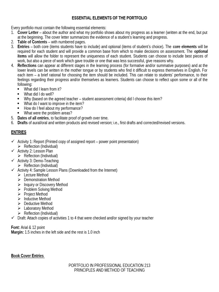 Parts of The Portfolio (Prof Ed 213 - PAMOT) | PDF | Educational ...