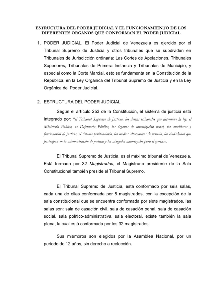 Estructura Del Poder Judicial y El Funcionamiento de Los Diferentes ...