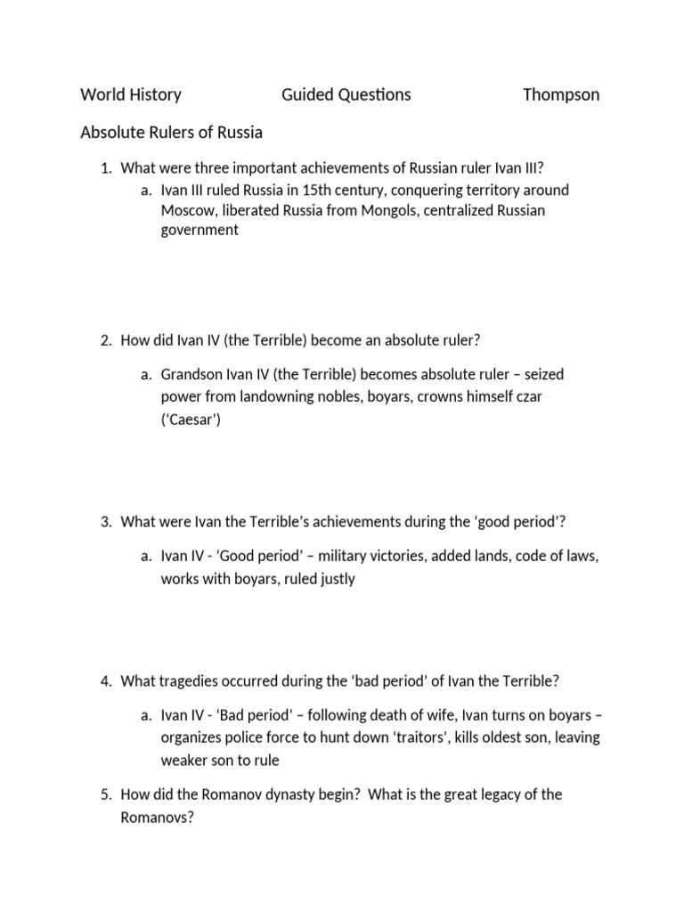 Russian Absolute Rulers Overview | PDF | Russian Empire | Russia