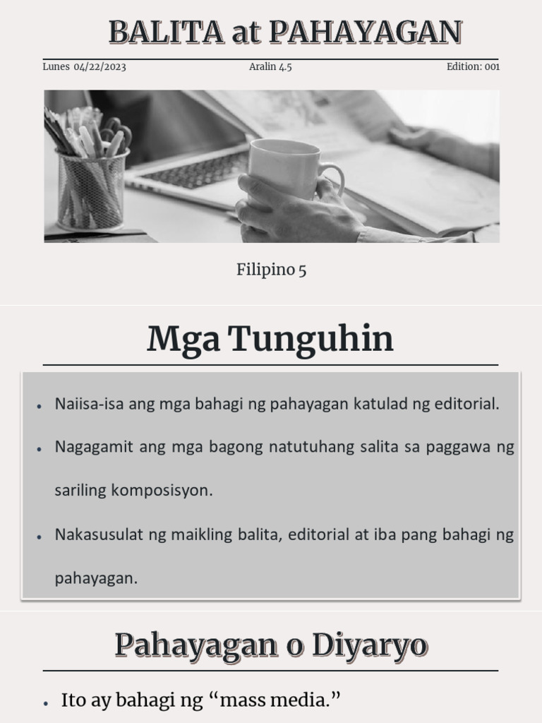 FIL 5 - Aralin 4 5 - Bahagi NG Pahayagan | PDF