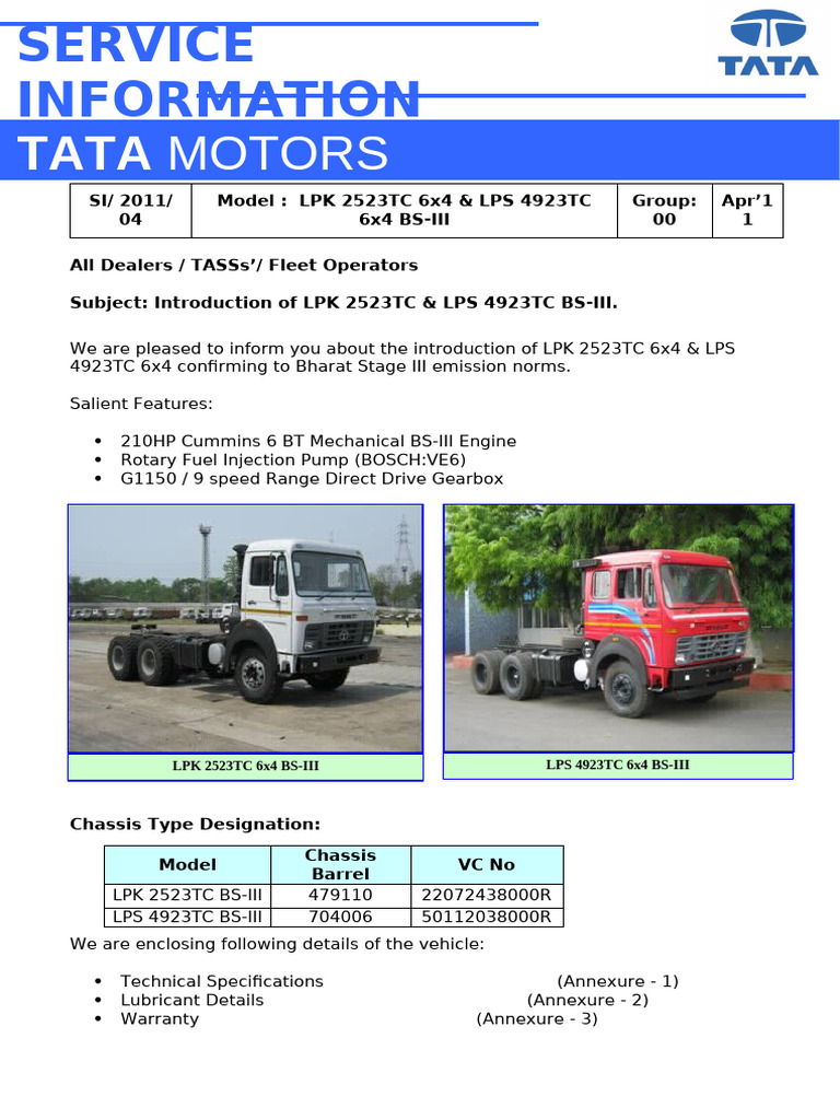 Si 2011 04 Introduction of LPK 2523TC LPS 4923TC Bs-Iii | PDF | Brake ...