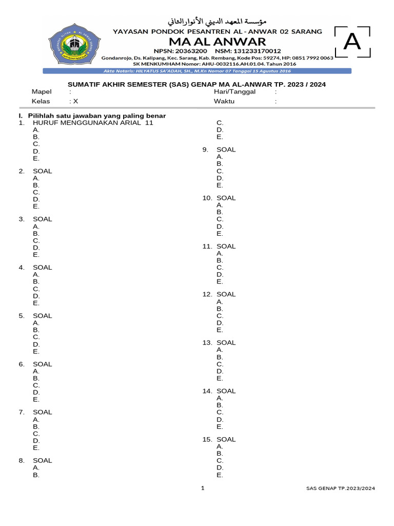 2) Format Soal Ukk Kelas X 2023-2024 | PDF