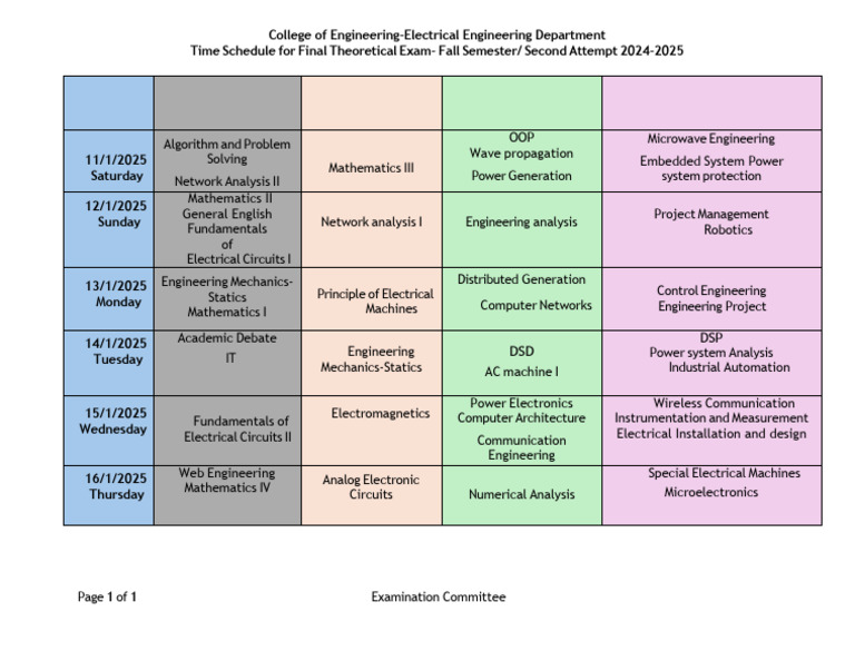 Fall Semestar Final Schedule Second Attempted 2024-2025 | PDF ...
