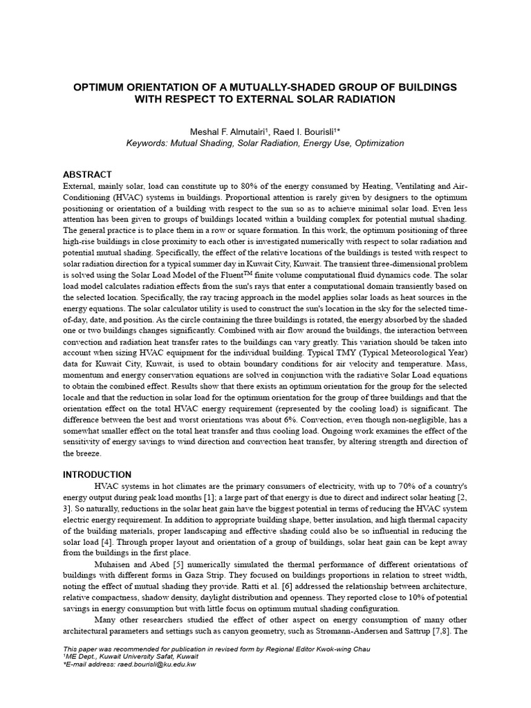 Optimum Orientation of A Mutually Shaded Group of Buildings Eac1gn1224 ...