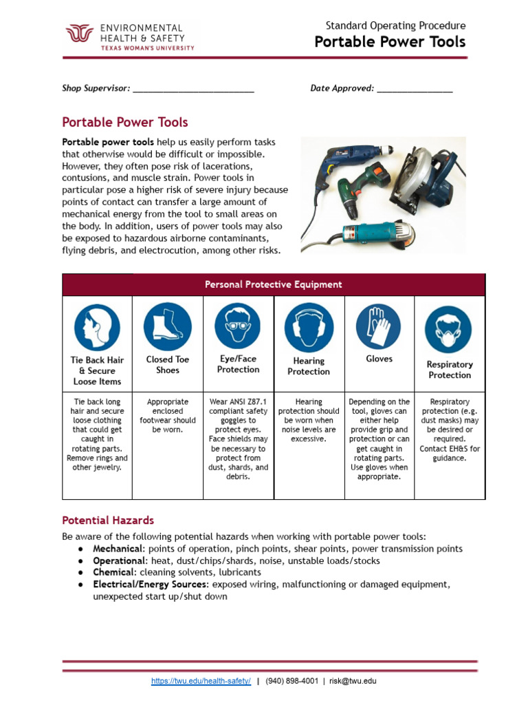 Portable Power Tools SOP | PDF | Safety | Manufactured Goods