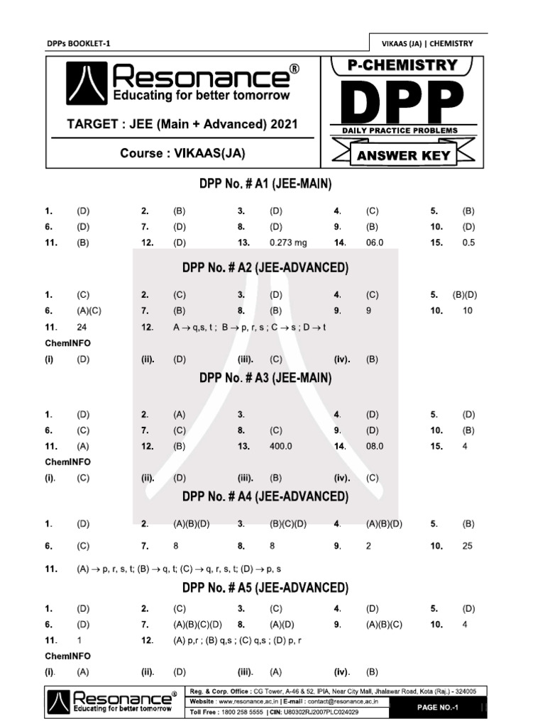 DPP Module 1(A1-A10) P_I Chemistry Answer Key | PDF