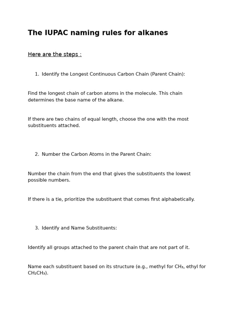 Naming Rules For Alkanes | PDF