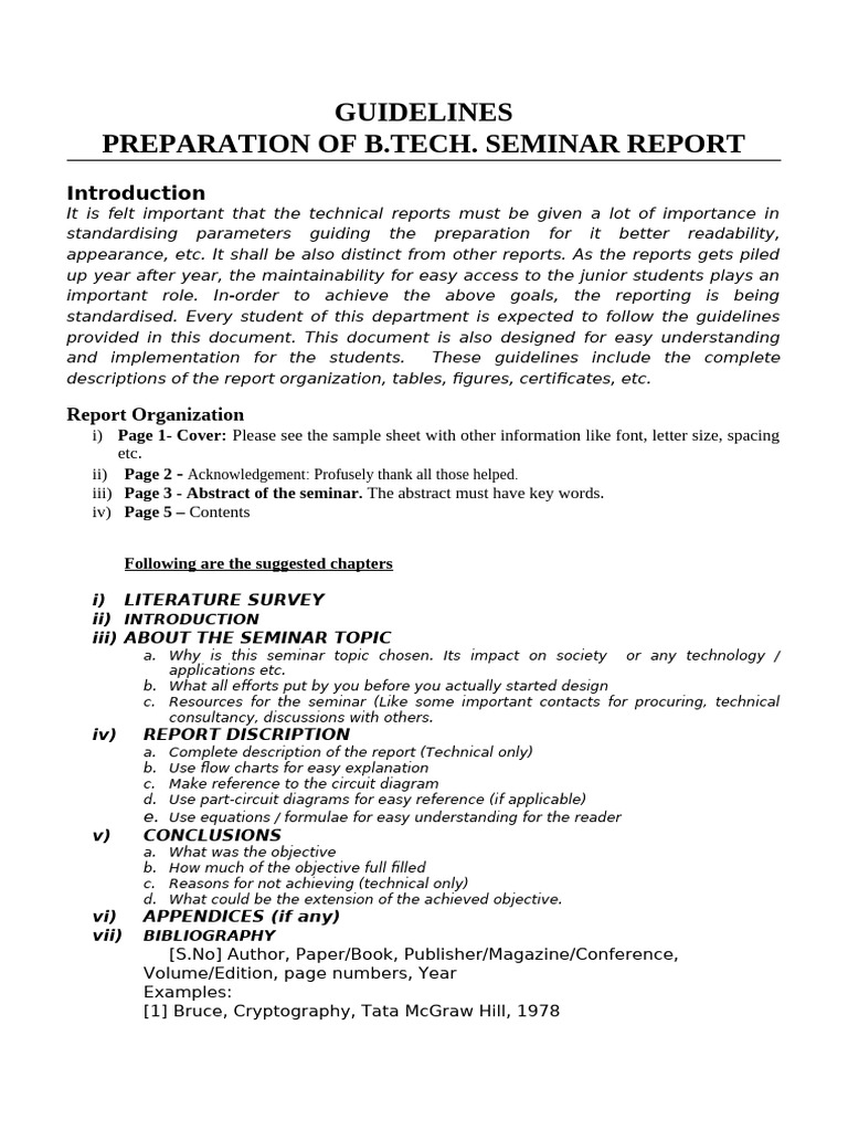 Guidelines For Technical Seminar Report | PDF